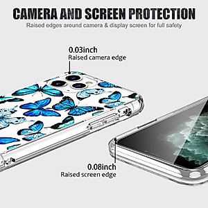 LUHOURI Designed for iPhone 11 Pro Max Case with Screen Protector - Slim Fit, Sturdy Clear Acrylic Cover for Women and Girls - Protective Phone Case 6.5" - Floral Blue Butterflies