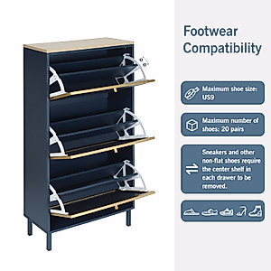 mixtavie Metal Rattan Shoe Cabinet with 3 Flip Drawers, 3-Tier, Free Standing, Hidden Shoe Storage for Entryway and Living Room, Blue (Set of 1)