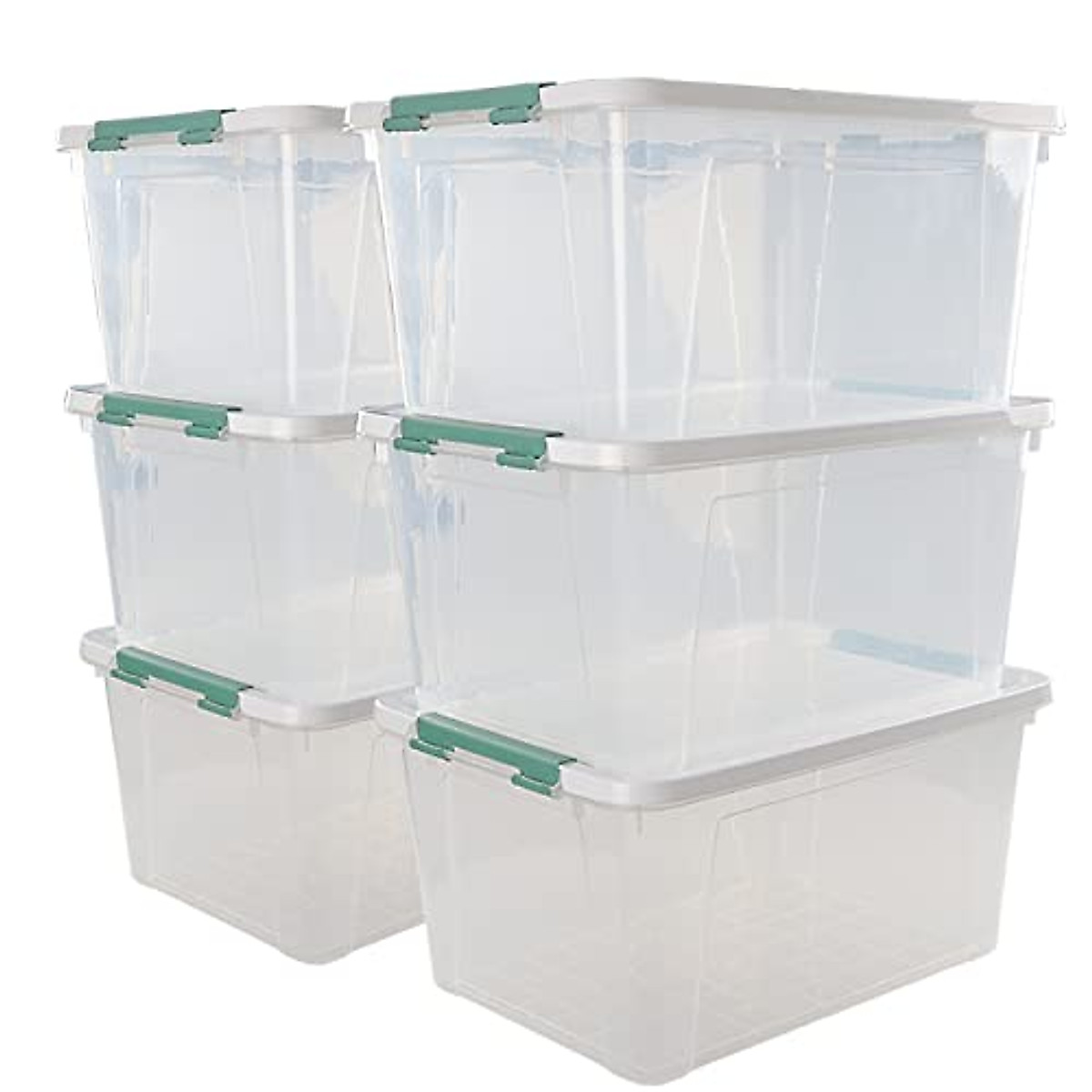 Xowine 6-Pack Clear Plastic Storage Boxes, 35 L Plastic Storage Bins with Lids