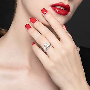 STARCHENIE Pearl Ring for Women,9mm Cultured Freshwater Pearl Cubic Zirconia Ring Sterling Silver size8