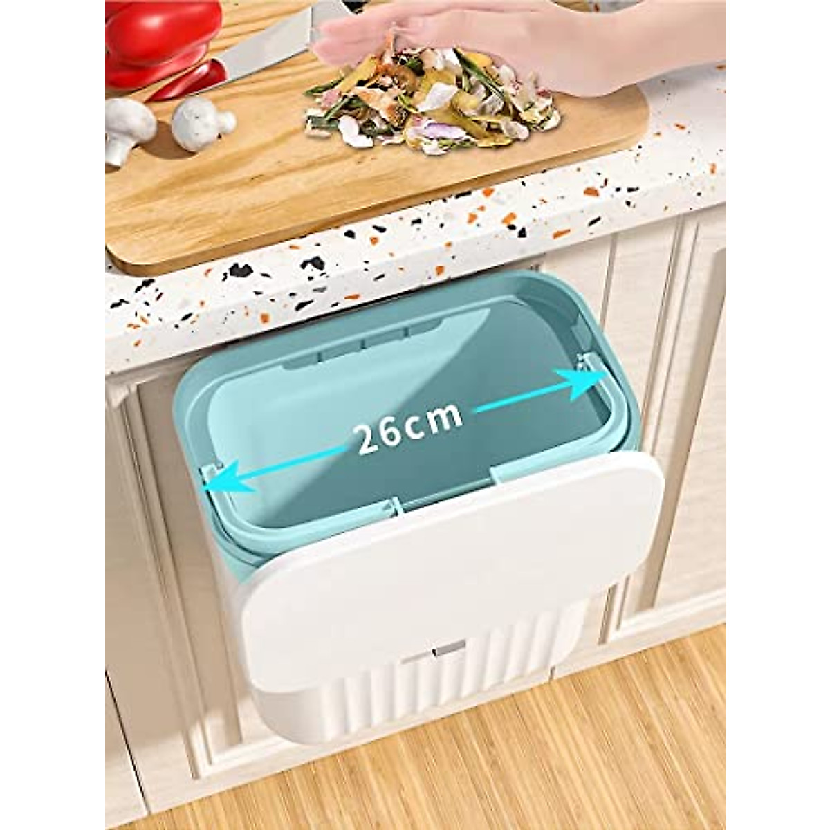 MOFU Kitchen Hanging Trash Can, 2.4 Gallon Compost Bin with Lid for Kitchen Bathroom Living Room, White