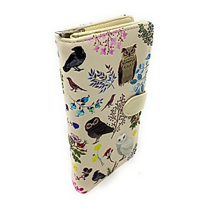 Shag Wear Wild Bird Owl Forest Large Wallet for Women and Teen Girls Vegan Faux Leather 7" Beige