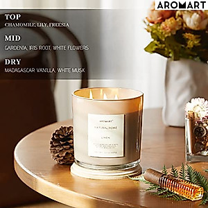 AROMART 3 Wick Large Scented Candles 22 Oz,Linen Aromatherapy Candles for Home Scented,Soy Candles with 8% Essential Oils,Long Burning,Soy Wax Candles Gifts for Women Men