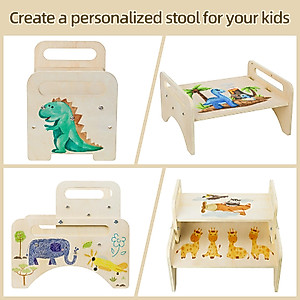 QZMTOY Wooden Toddler Step Stool for Kids, Multifunctional Two Step Stools with Safety Non-Slip Mats for Safety and Handles, Two One Step Stool for Adults Bathroom, Kitchen and Toilet Potty Training