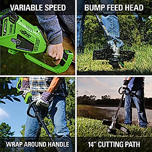 Greenworks 40V 14" Brushless Cordless (Attachment Capable) String Trimmer, 2.0Ah Battery and Charger Included