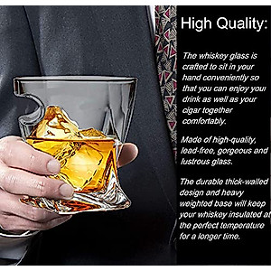 Bezrat Old Fashioned Whiskey Cigar Glasses With Side Mounted Cigar Holder + Whisky Chilling Stones and accessories in Wooden Box - Scotch Bourbon Set for Dad, Husband, Fathers Day, Birthday Gift Set