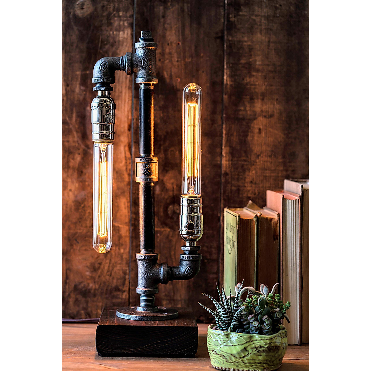 Edison Desk Lamp, Industrial Table Lamp, Steampunk Metal Pipe Lamp for Nightstand, Dressers, Coffee Table, Study Desk in Bedroom College Dorm