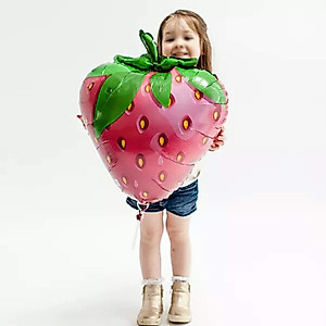 HORUIUS Strawberry Balloons Fruit Strawberry Foil Mylar Balloons for Baby Shower Strawberry Themed Party Birthday Decoration Supplies 28 inch 5PCS