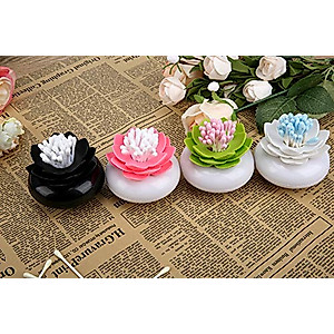 Bloss Lotus Cotton Swab Holder Cotton Swabs Bud Small QTips Box Toothpicks Container Flower Bathroom Decor - Black