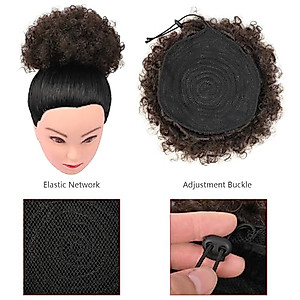 YMHPRIDE 2Pcs Afro Puff Drawstring Ponytail Hair Extension Synthetic Fluffy Kinky Curly Bun Updo Hair Pieces Donut Chignon Hairpieces Extensions(1B#)