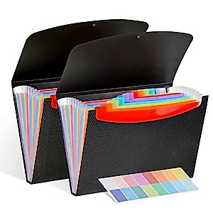 EOOUT 2 Pack Accordion File Folder Organizer, 13 Pockets Expanding File Folder, A4 Letter Size Paper Document Receipt Organizer for Classroom, Home, Office and Travel