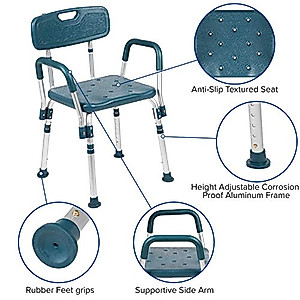 Flash Furniture HERCULES Series 300 Lb. Capacity Adjustable Navy Bath & Shower Chair with Quick Release Back & Arms