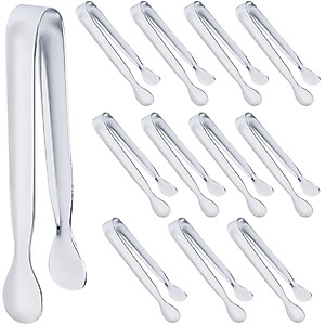Mini Serving Tongs 12pcs, 4.3 inches Stainless Steel Small Sugar Cube Tongs by DUGATO, Appetizers Tongs, Sliver Mini Ice Tongs, Kitchen Tongs for Tea Party Coffee Bar Desserts