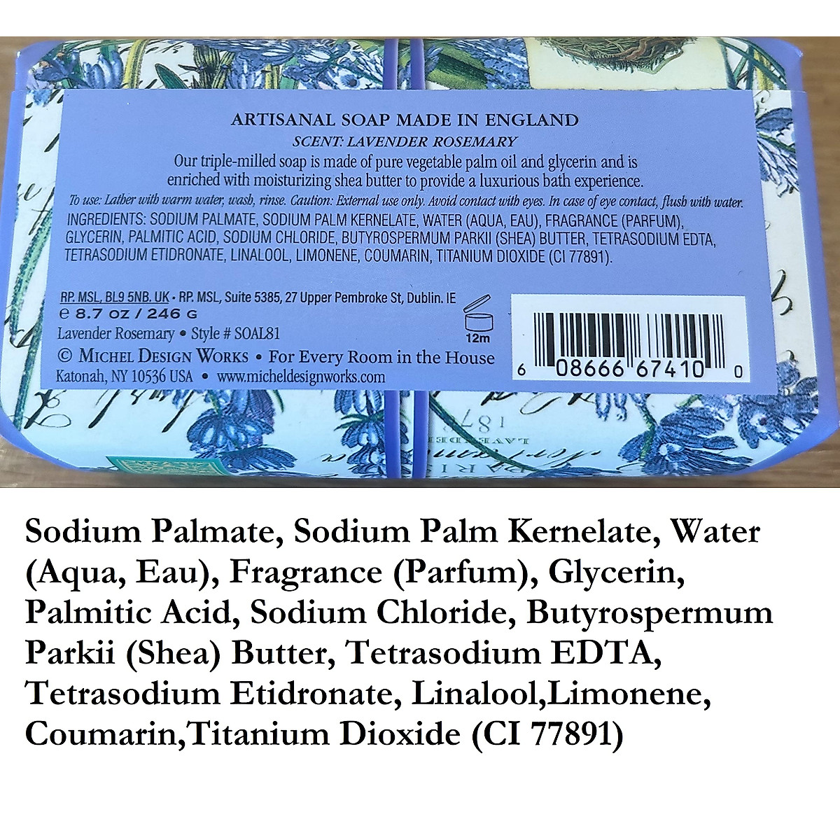 Michel Design Works Large Bath Soap Bar, Lavender Rosemary