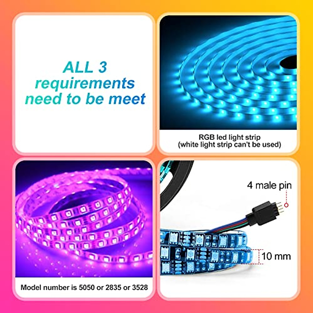 TJOY RGB Led Controller for Light Strip, 44 Key IR Remote for SMD 10mm 5050 3528 2835, 2 Ports of 4 Female Pin Controller, DC 12V-24V, 6A, Replacement Wireless Remote Control for Flexible Tape Light