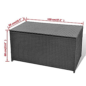 loibinfen Patio Storage Box Black 47.2"x19.7"x23.6" Poly Rattan Patio Garden Outdoor Storage Container for Toys, Furniture Deck box (Weight:26.9 lbs)