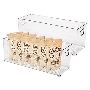 Clear Plastic Storage Bins, Stackable Pantry Organization and Storage Containers Clear Organizing Bins, Cabinet & Pantry Organizer Bins for Organizing Bathroom, Kitchen, Fridge, Freezer Organizer Bins
