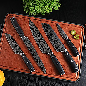 Kitchen Knife Sets, High Carbon Stainless Steel Knife Set with Wood Case, 5-Piece Chef Knives with Ergonomic Triple Riveted Handle, Rust-proof For Home and Restaurant Use, Easy to clean