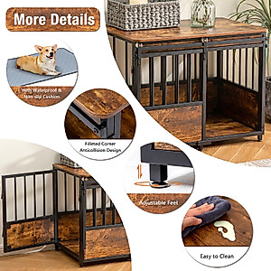 KOOPRO 32 Inch Dog Crate Furniture with Cushion for Large Medium Dogs, Wooden Heavy Duty Dog Kennel with Double Doors, Decorative Pet House Dog Cage Side End Table Indoor, Sliding Door Chew-Resistant