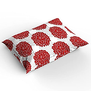 Red Dahlia Bed Bedding 4 Piece Comforter Set - Duvet Cover Set Queen Size Premium with Zipper Closure Ultra Soft, 4 Piece-1 Microfiber Duvet Cover Matching,2 Pillow Shams,1 Fitted Sheet