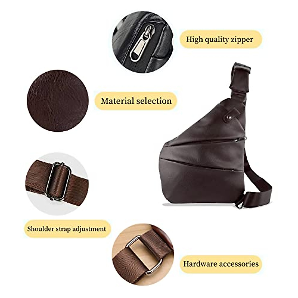 VUUEAN Personal flex bag,Sling Bag Anti-Thief Crossbody Shoulder Bag Multipurpose Crossbody Backpack for Outdoor (brown leather)