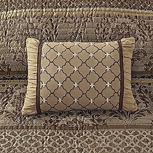 Madison Park Quilt Traditional Damask Design All Season, Lightweight Coverlet Bedspread Bedding Set, Matching Shams, Pillows, King/Cal King(104"x94"), Bellagio, Jacquard Brown/Gold 6 Piece (MP13-369)