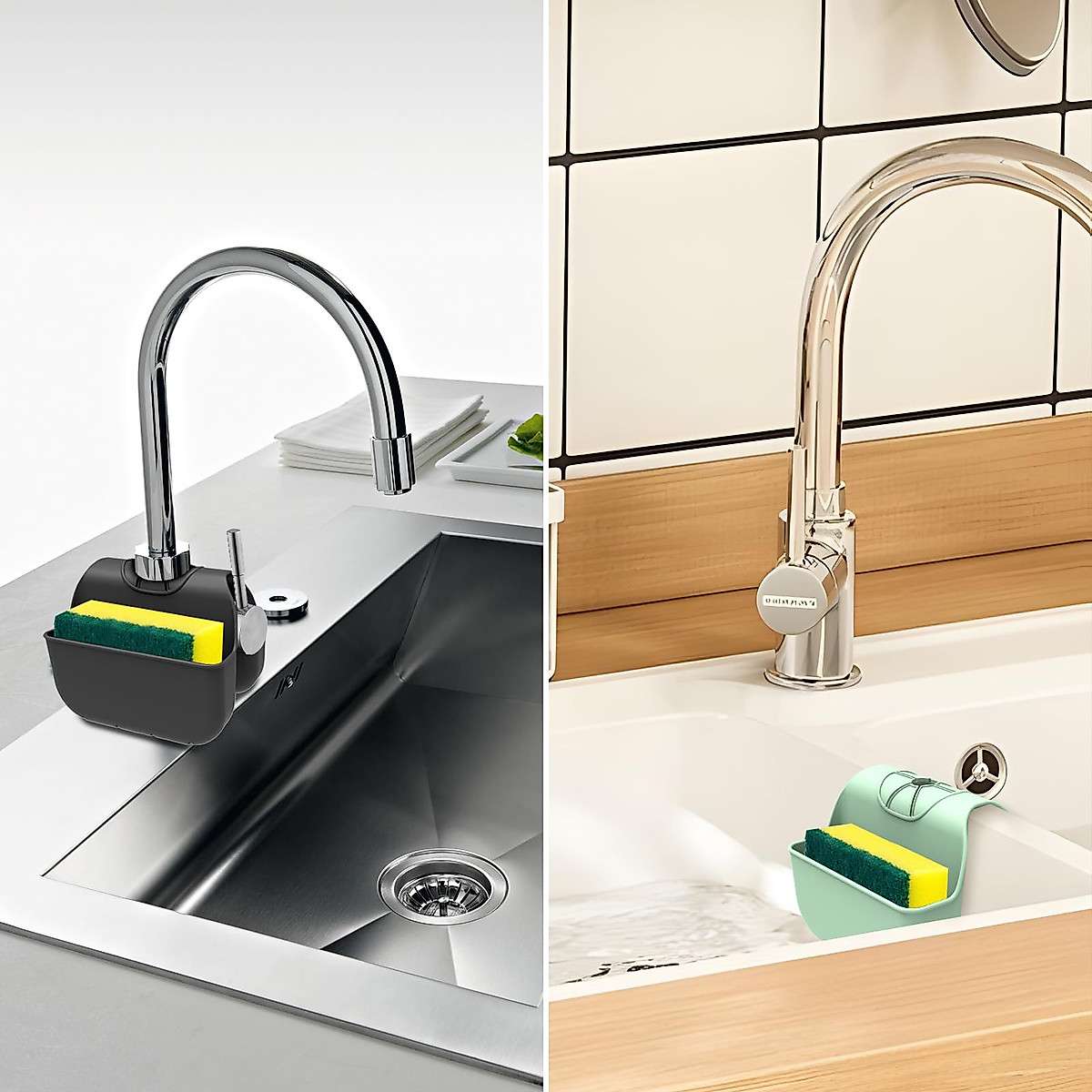 Sponge Holder for Kitchen Sink, Silicone Sink Saddle Caddy Organizer Rack, Sponges Holder Over Faucet, Hanging Kitchen Sink Organizer Accessories Rack Basket - Dark Gray