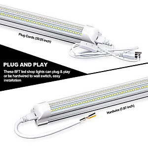Gugsey LED Shop Lights - 4FT 50W LED Light Fixture, 4 Foot High Output 7750Lumen, 6000K, Clear Cover, V-Shape Linkable, Plug and Play, T8 LED Tube Light for Garage, Workshop (10 Pack)