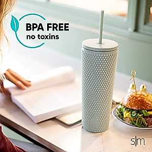 Simple Modern Plastic Matte Studded Tumbler with Lid and Straw | Reusable BPA Free Iced Coffee Cups Double Wall Smoothie Cup | Gifts for Women Men Him Her | Classic Collection | 24oz | Sea Glass Sage