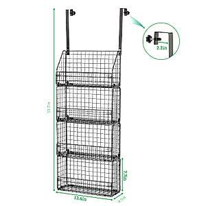 X-cosrack Over The Door Organizer - 4-Tier Pantry Door Organizer Hanging Storage Rack & Detachable And Foldable Metal Seasoning Spice Cabinet Door Storage Wall Basket With Hooks For Bathroom Kitchen