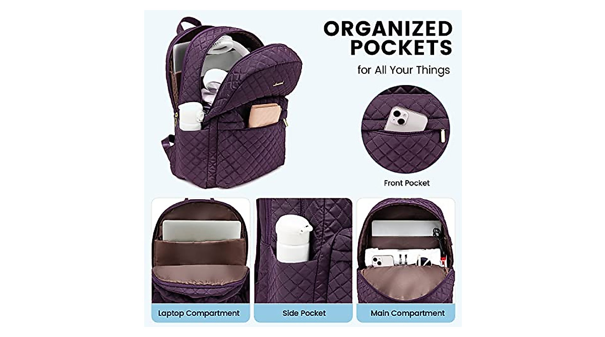 LOVEVOOK Quilted Travel Laptop Backpack for Women