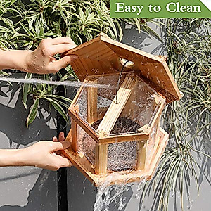 Solution4Patio Hexagon Shaped Gazebo Bird Feeder, USA Cedar, Hollow Mesh Tray, Large Capacity, Easy to Clean & Fill, 9.6" Dia. X 8.7" H, G-B121A00-US