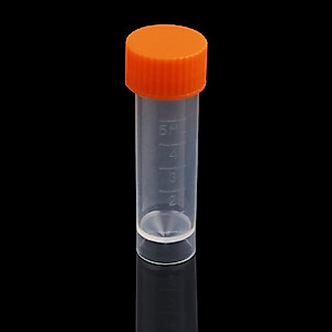 LANIAKEA 200Pcs Plastic Test Tubes with Screw Cap, 5ml Small Plastic Vials Centrifuge Test Tube, Plastic Frozen Test Tubes, Vial Screw Orange Seal Capfor Office School Laboratory Chemistry