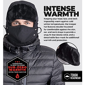 Tough Headwear Winter Trapper Hat with Mask - Russian Ushanka Trooper Aviator Hats for Men & Women -Snow Eskimo Hat with Ear Flaps for Cold - Full Black