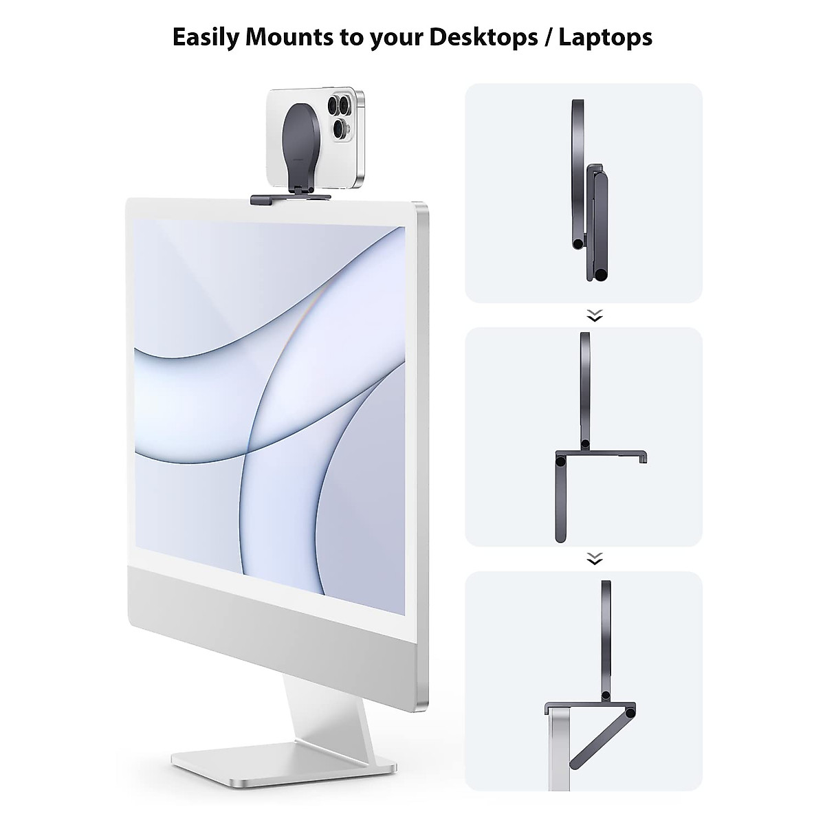 Stouchi Continuity Camera Mount for Desktop Monitor, iMac Compatible iPhone Webcam Mount with Mag-Safe for Mac Desktops and Displays, Apple TV 4K