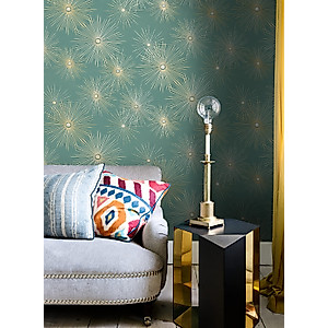 NextWall Starburst Geo Mid Century Peel and Stick Wallpaper (Teal & Metallic Gold)