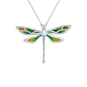 Dragonfly Moonstone Necklace 925 Sterling Silver Dragonfly Pendant Necklaces for Woman Sister Best Friend Dainty Cute Animal Delicate Jewelry Birthday Christmas Gift