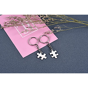 Jovivi 2pcs Stainless Steel Puzzle Couples Keychain Jewelry Set - Valentines Day Best Friend Gift