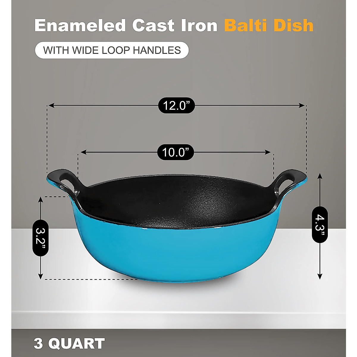 Bruntmor 3 Qt Pre-seasoned Cast Iron Balti Dish In Black, 3 Quart Medium Cast Iron Casserole Dish, Nonstick Handi Cast Iron Kadai Indian, Asian Wok, Pioneer Women Dutch Oven