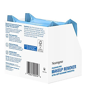 Neutrogena Makeup Remover Cleansing Face Wipes, Daily Cleansing Facial Towelettes to Remove Waterproof Makeup and Mascara, Alcohol-Free, Value Twin Pack, 25 Count, 2 Pack
