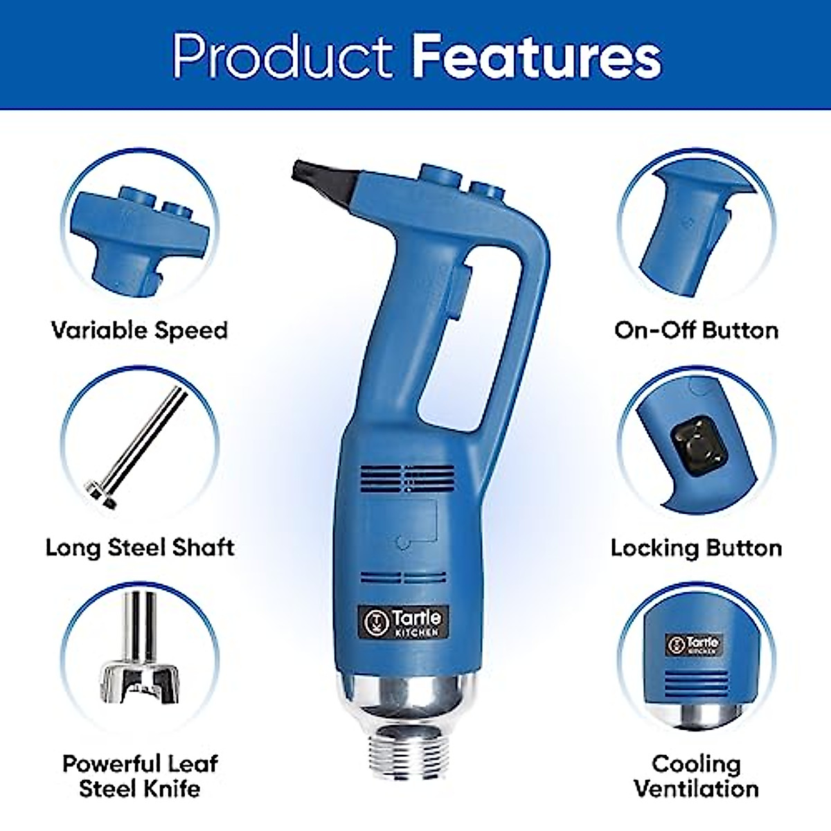 TK Tartle Kitchen Light Duty Commercial Immersion Blender, 350W Restaurant and Professional Use, 8000-20000RPM, Hand Mixer 12" Removable Shalft