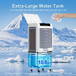 Uthfy Evaporative Air Cooler,3880CFM Swamp Cooler With 10.6 Gal Tank, 43" Portable Evaporative Cooler With Remote,12H Timer,4 Ice Pack,Oscillation,3 Speeds,3 In 1 Cooling Fan for Garage,Patio,Basement
