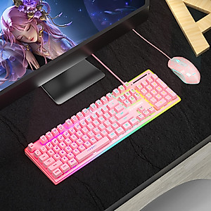 MageGee Gaming Keyboard and Mouse Combo, True RGB Backlit Membrane Office Keyboard, 104 Keys Metal Panel USB Quiet Wired Keyboard for Windows Laptop PC - Pink