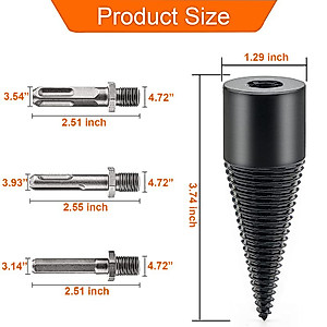 Firewood Log Splitter, 4PCS Wood Log Splitter Firewood Detachable Drill Bit Heavy Duty Electric Drills Screw Cone Driver Hex + Square + Round 32mm/1.26inch
