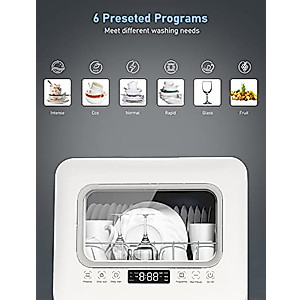 Countertop Dishwasher, Portable Dishwasher with 6L Water Tank & 6 Programs, Mini Dishwasher with 360° Dual Spray & Air-Dry, Water/Power-saving for Apartments & RVs, Accessories included, White…