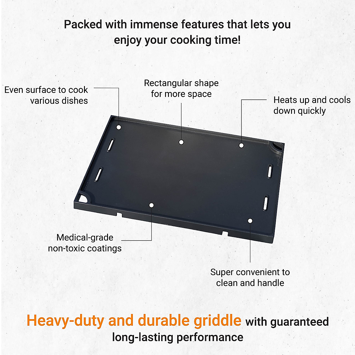 Kenyon Double Coated Non-Stick Griddle For Electric Grill, Cast Aluminum Griddle With Flat Surface, Patented Designed Specifically For Kenyon Grills, PTFE And BPA Free, Dishwasher Safe, Black