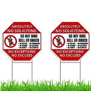 2PC No Soliciting Sign with Stake, 13 Inches by 13 Inches - Corrugated Plastic - No Soliciting No Religious No Trespassing Sign for House Yard