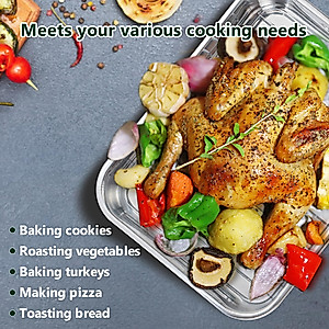 Stainless Steel Roaster with Flat Rack & Parchment Paper, 16.2 x 12.2 x 3 inches - Ideal Roasting Pan for Whole Turkey, Roasts, or Multiple Sides