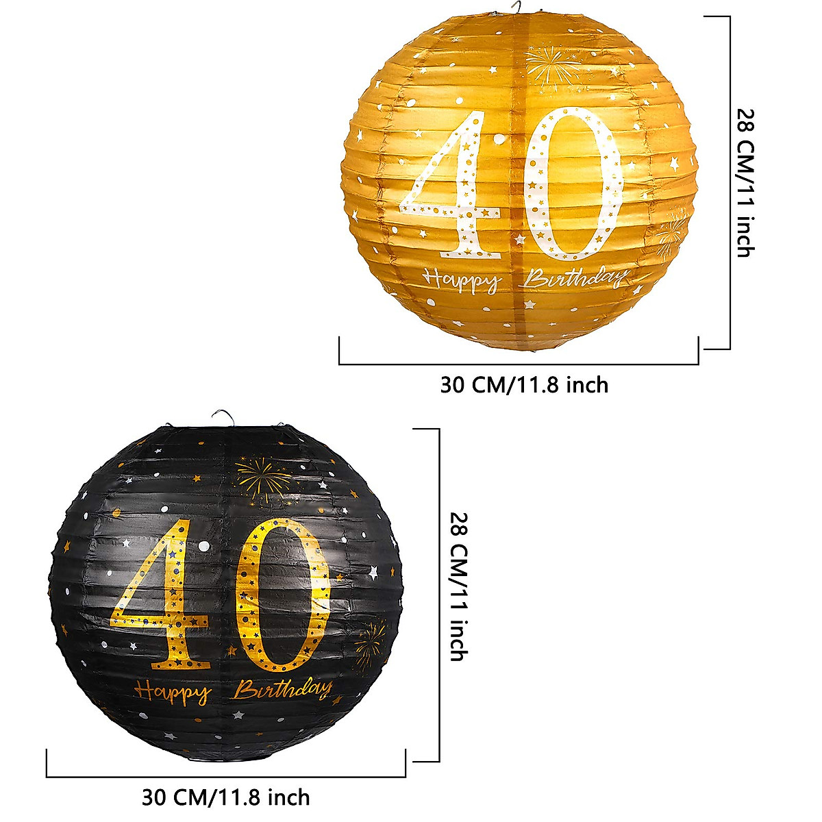 6 Pieces Birthday Party Decorations Hanging Paper Lanterns Black Gold Glittery Anniversary Party Birthday Sign Decorations for Men Women Teen Birthday Party Decorations Supplies (40th Style)