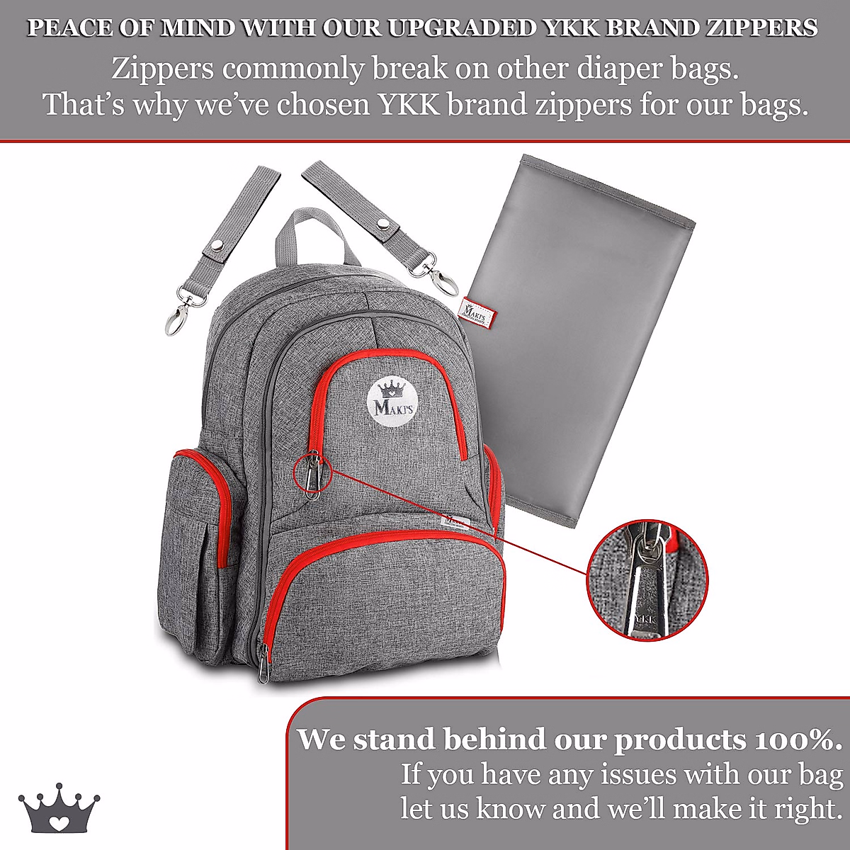 Baby Diaper Bag Backpack with YKK Zippers for Girls and Boys, Large Waterproof Diaper Backpack Organizer with Stroller Straps,Baby Wipes Pocket and Infant Changing Pad, Perfect for Baby Showers